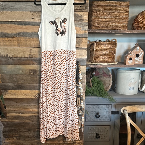 Dresses | Cow Print Maxi Dress Upcycle | Poshmark